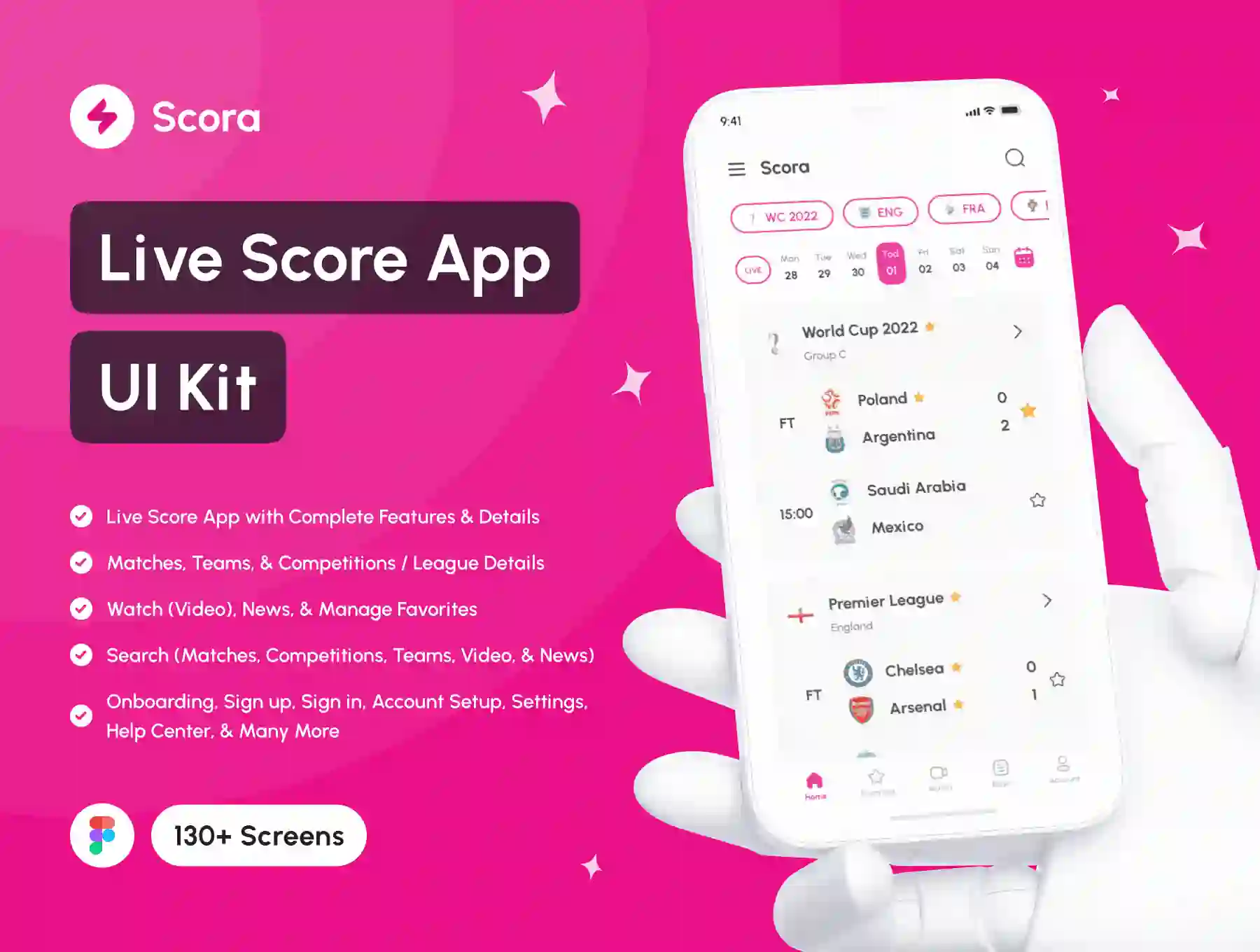 Scora - Live Score App UI Kit UI Kits — UI Custom