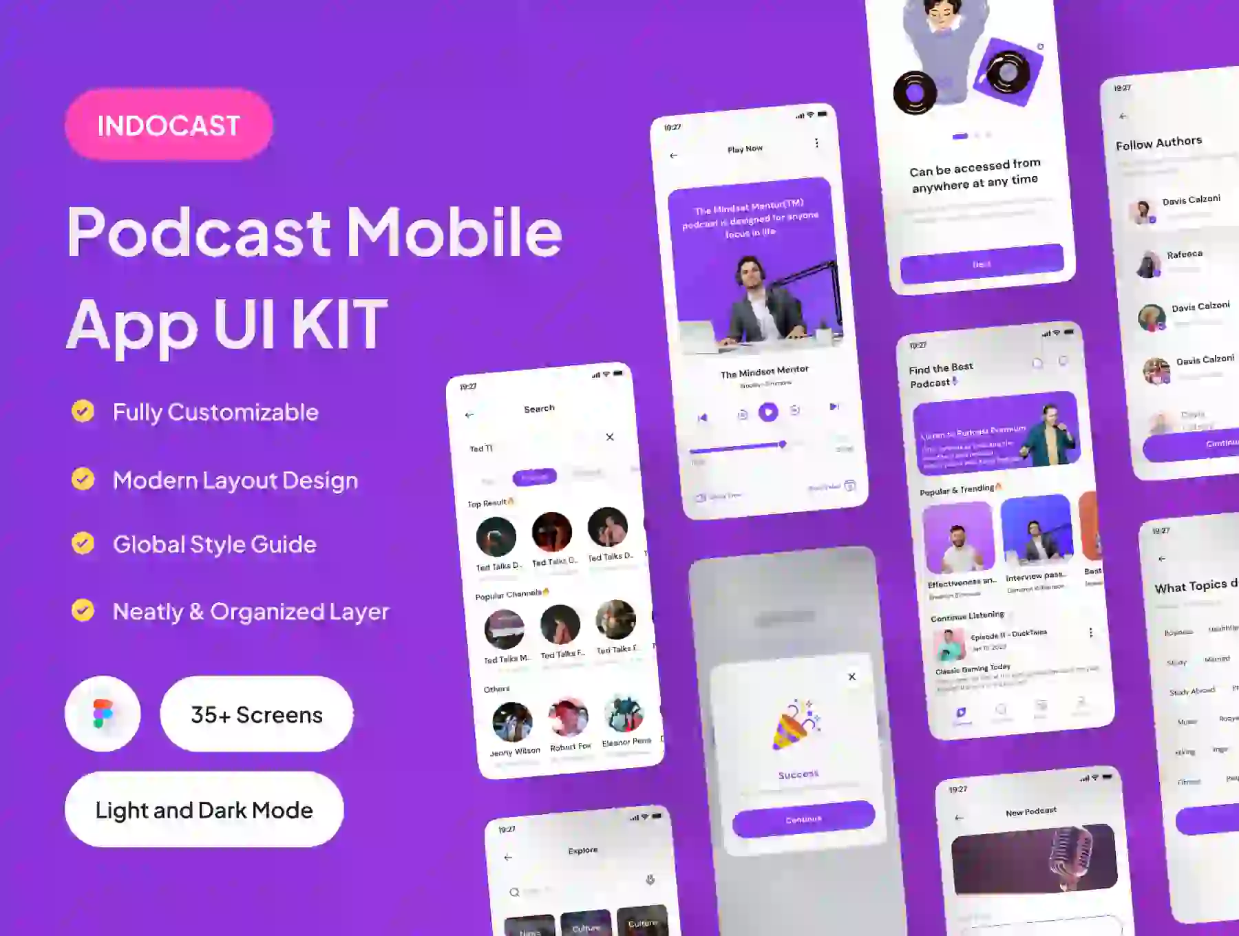 INDOCAST - Podcast Mobile App UI Kit UI Kits — UI Custom