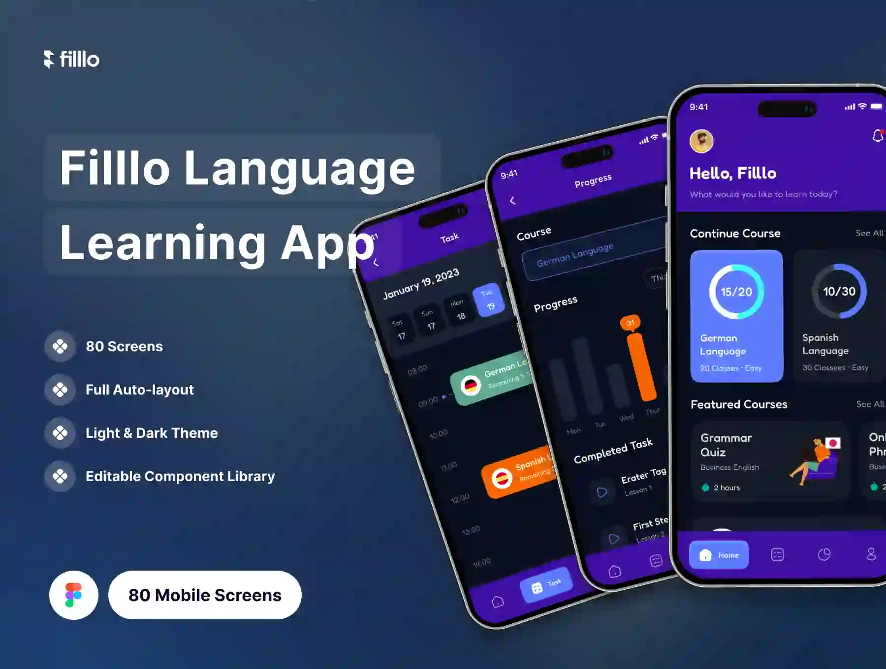 Filllo Language Learning App UI Kit UI Kits — UI Custom