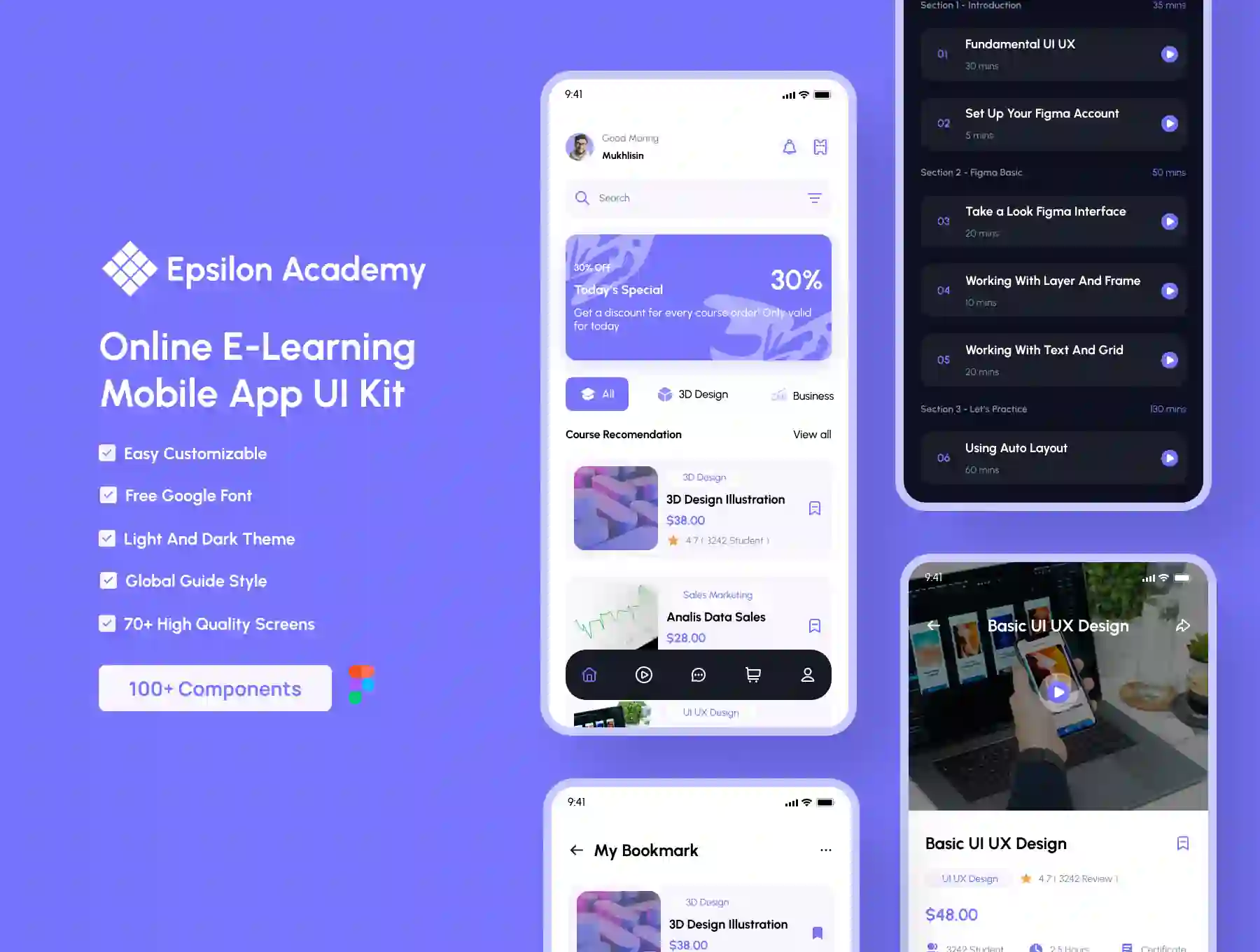 Epsilon Academy - Online E-Learning Mobile App UI Kit UI Kits — UI Custom