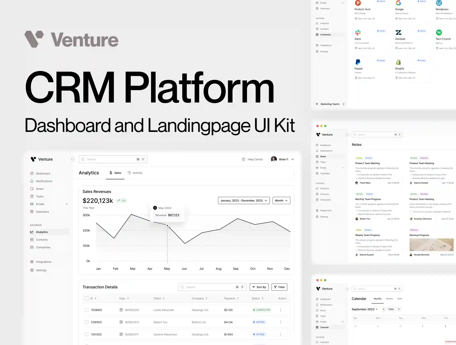 Venture - CRM Dashboard & Landing page UI Kit UI Kits — UI Custom Venture - CRM Dashboard & Landing page UI Kit UI Kits — UI Custom