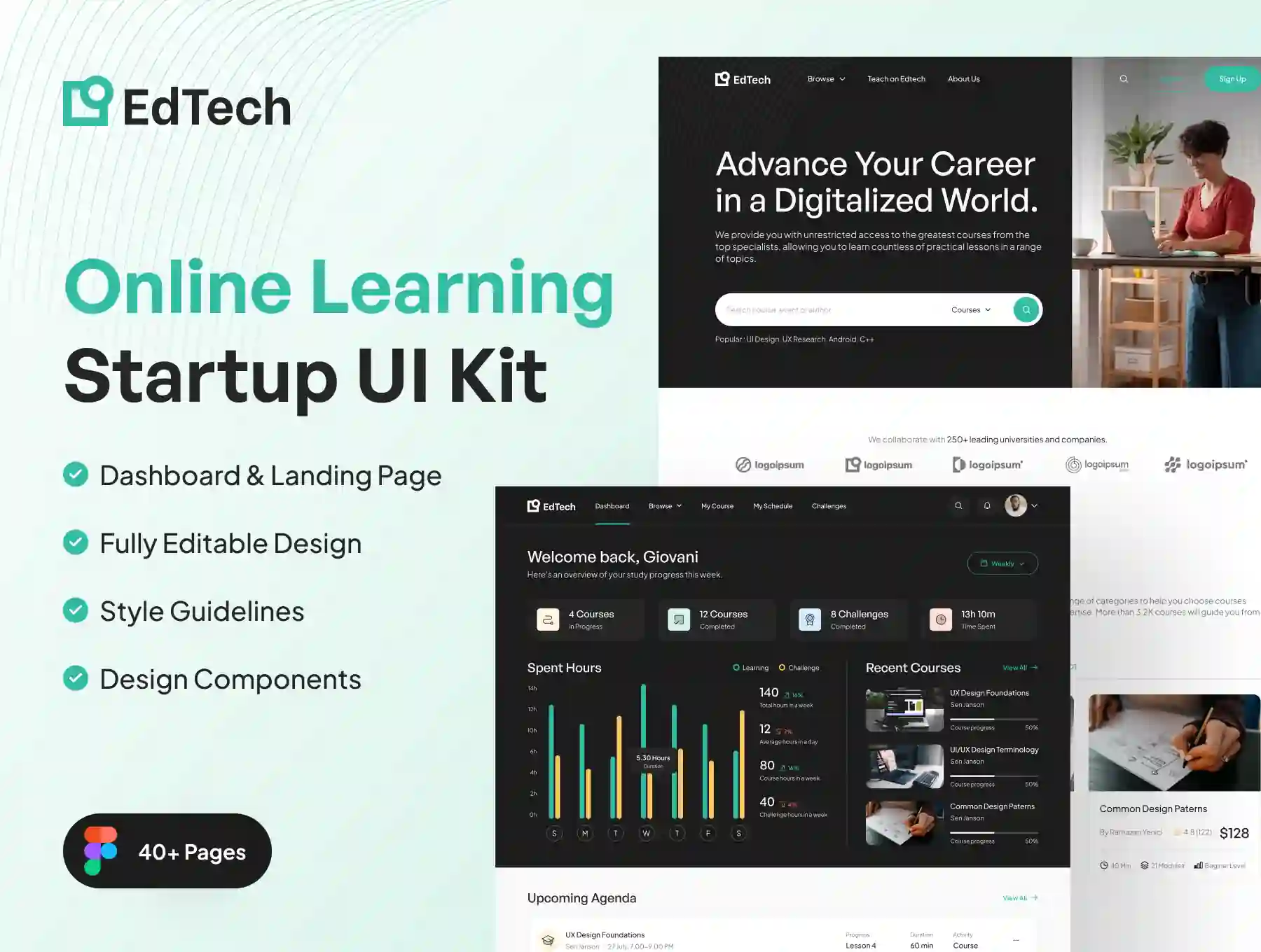 EdTech - Online Learning Startup Web UI Kit UI Kits — UI Custom